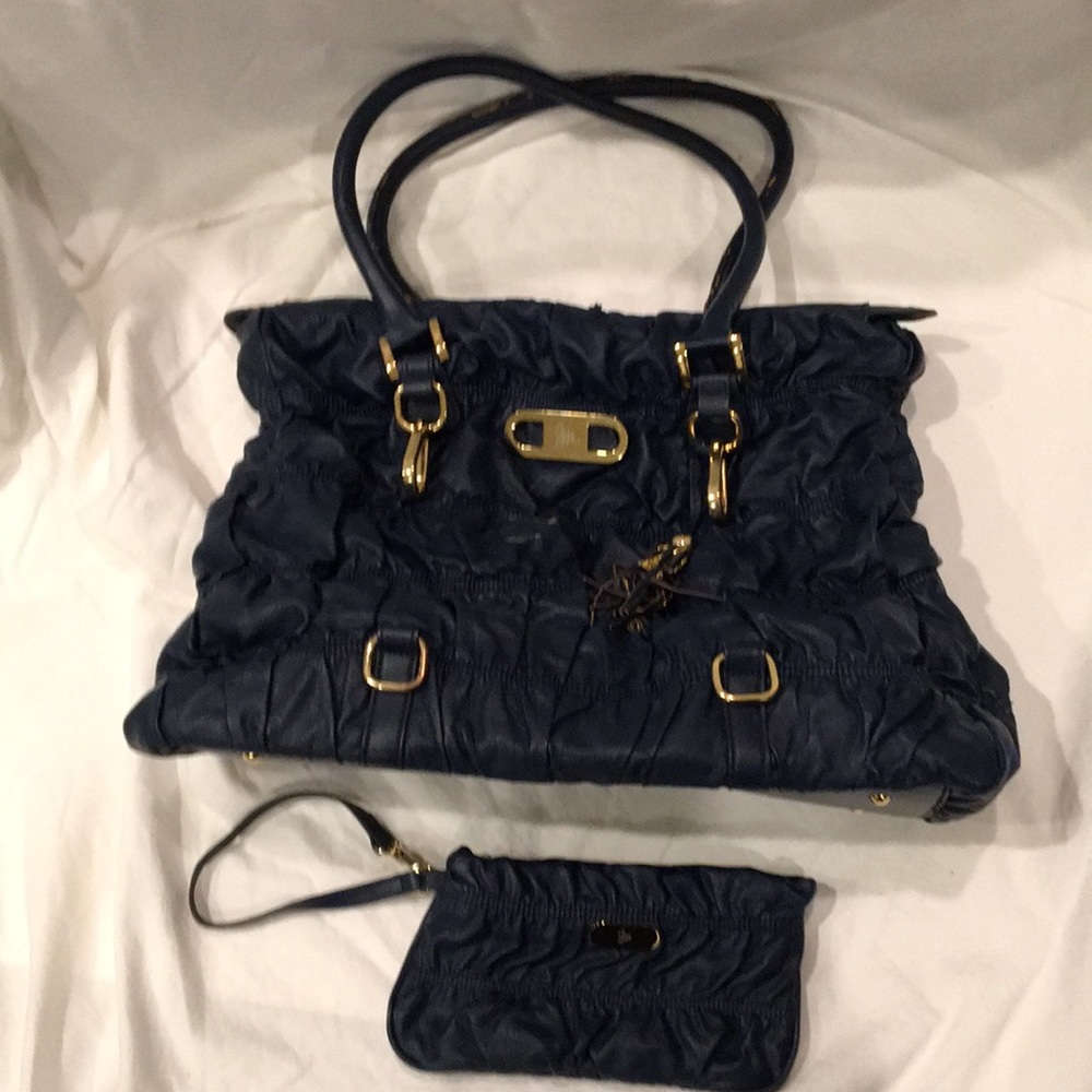 Joy Mangano Expandable Navy Purse With Matching Wrist… - Gem